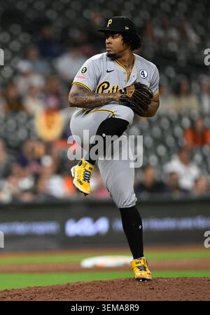 Pittsburgh Pirates pitcher Gregory Soto throws to an Athletics batter ...