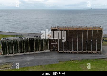 The new salt graduation tower (right) at Blackthorn Salt on the coast ...