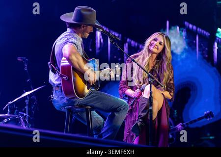 Riley Green performs with Carly Pearce during Night 3 of CMA Fest at ...