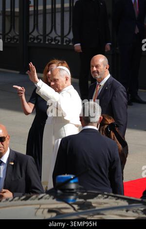 Pope Leon XIV arriving to visit to the Congress of Deputies on the ...