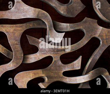 Abstract architectural background featuring curved wavy wooden panels ...