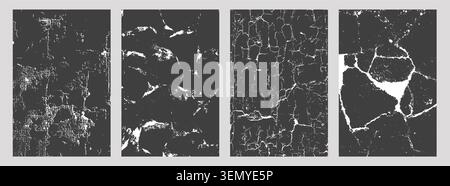 Set of four black-and-white distressed textures, including cracked ...