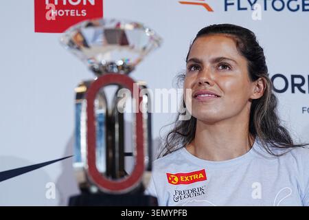 Oslo 20260609. Amalie Juel at a press conference before the Bislett ...