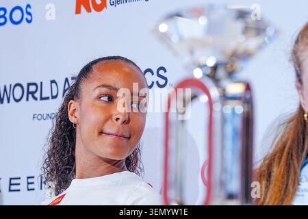 Oslo 20260609. Lakeri Ertzgaard at a press conference before the ...