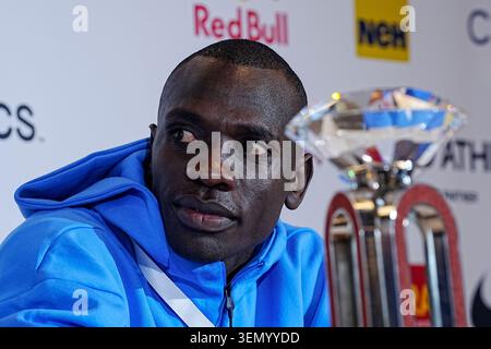 Oslo 20260609. Emmanuel Wanyoni (Kenya) at a press conference before ...