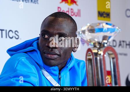 Oslo 20260609. Emmanuel Wanyoni (Kenya) at a press conference before ...
