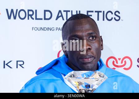 Oslo 20260609. Emmanuel Wanyoni (Kenya) at a press conference before ...