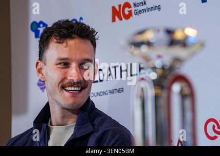 Oslo 20260609. Kurtis Marschall at a press conference before the ...