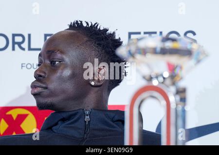Oslo 20260609. Gout Gout (Australia) at a press conference before the ...