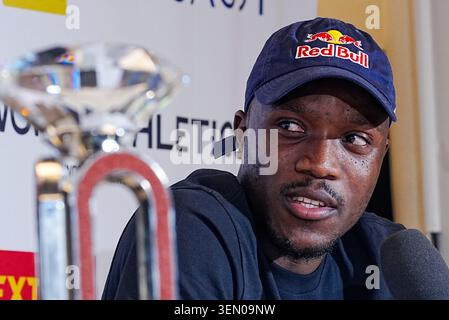 Oslo 20260609. Letsile Tebogo (Botswana). at a press conference before ...
