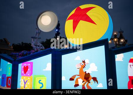 A Pixar themed display with the mascot of Pixar studios Luxo Jr and ...