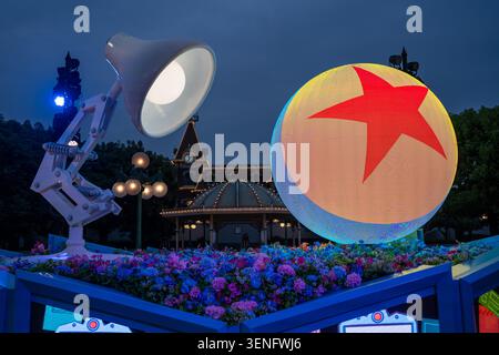 A Pixar themed display with the mascot of Pixar studios Luxo Jr and ...