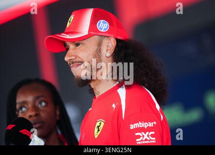 Ferrari driver Lewis Hamilton at the Circuit de Barcelona-Catalunya ...