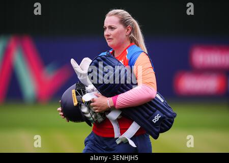 Sophie Ecclestone during a nets session at Headingley, Leeds. Picture ...