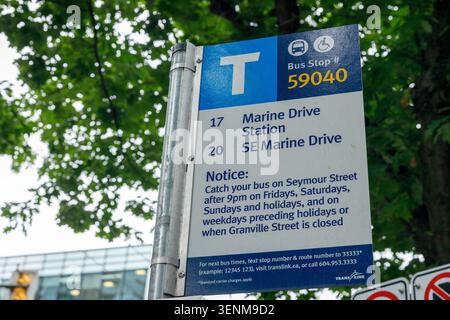 Vancouver, Canada - June 8, 2026: TransLink bus stop number 50045 sign ...