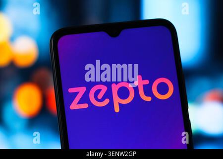 In this photo illustration, the Zepto logo is seen displayed on a ...