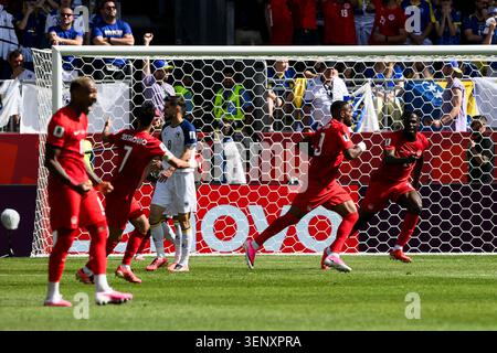 Cyle Larin of Canada celebrates after scoring a goal during the FIFA ...