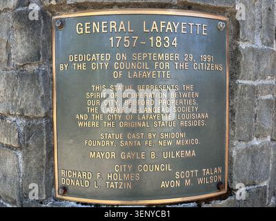 Historical marker plaque for General Lafayette statue, Lafayette ...