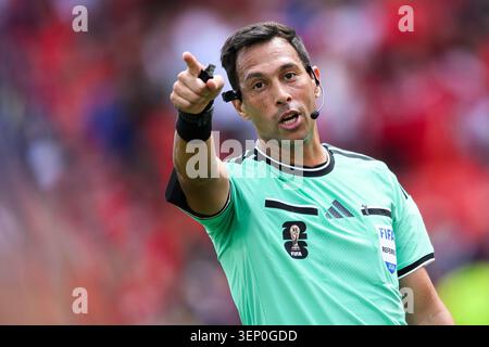 Referee Facundo Tello gestures during the FIFA World Cup 2026 Group B ...
