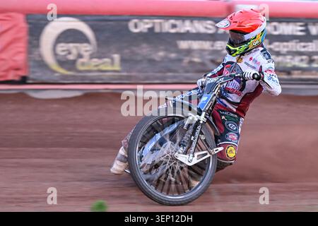 Nicolai Klindt of Redcar Bears leads during Heat 10 of the Cab Direct ...