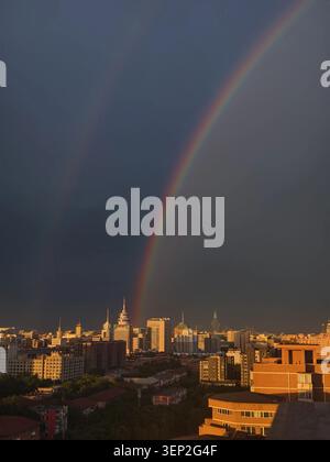 BEIJING, CHINA - JUNE 13, 2026 - Double rainbows appear in the sky ...