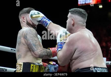Ibiza Final Boss in action against Jordan McCann at the AO Arena ...