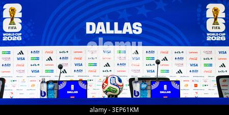 The background of the press conference at Dallas Stadium on June 13 ...