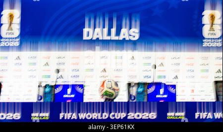 The background of the press conference at Dallas Stadium on June 13 ...