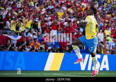 Vinicius Junior of Brazil celebrates after scoring a goal during the ...