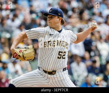 Milwaukee Brewers pitcher Kyle Harrison throws during the first inning ...