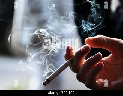 11 June 2026, Berlin: A woman is holding a smoking cigarette. Photo ...