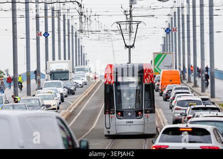 Bonn, Germany. 15th June, 2026. An SWB (Stadtwerke Bonn) tram passes by ...