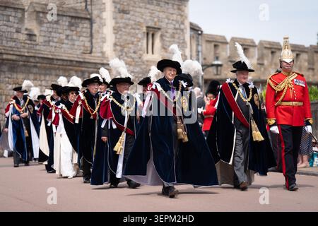 Members attending the annual Order of the Garter Service at St George's ...