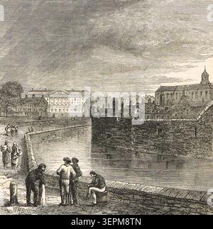 The Tower Moat at the Tower of London, circa 1800, depicting the water ...