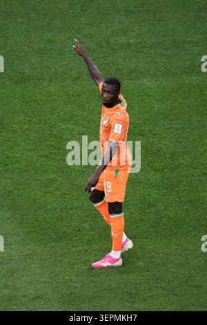 Nicolas Pepe of Cote d'Ivoire gestures during the FIFA World Cup 2026 ...