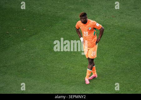 Emmanuel Agbadou of Cote d'Ivoire looks dejected during the FIFA World ...