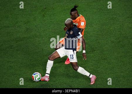 Enner Valencia of Ecuador competes for teh ball with Wilfried Singo of ...