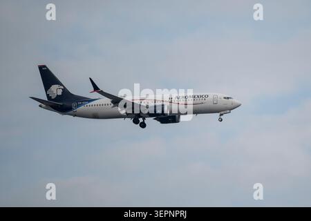 An Aeromexico airplane flights over the stadium during the FIFA World ...