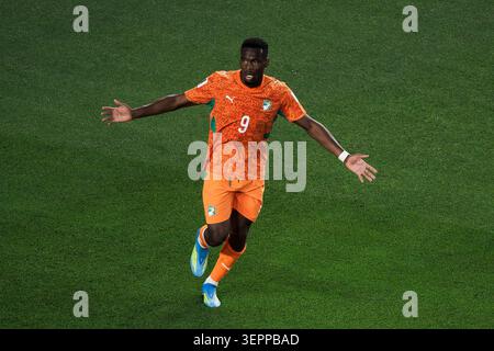 Ange-Yoan Bonny of Cote d'Ivoire competes for the ball with Willian ...