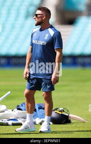 England head coach Brendon McCullum during a nets session at The Kia ...