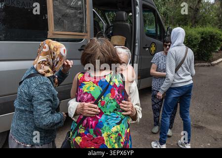 Druzhkivka, Ukraine. 15th June, 2026. A woman seen being evacuated by ...