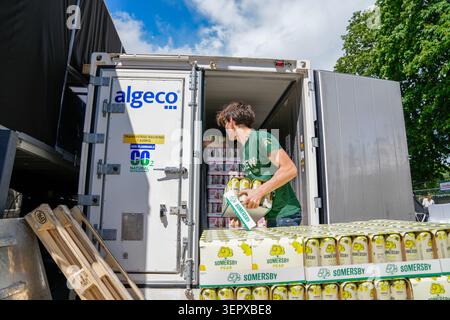 Oslo 20260616. A football party is being set up in Kongens gate in Oslo ...