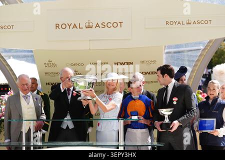 Ryan Moore (third left) and connections after winning the Queen Mary ...