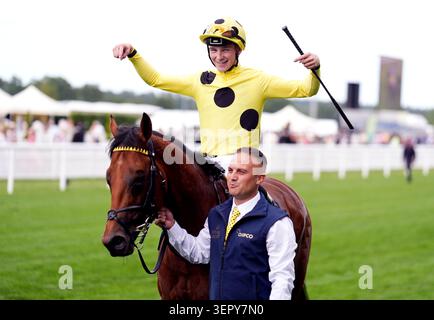 Billy Loughnane aboard Bow Echo after winning the St James's Palace ...