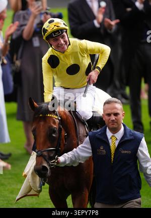 Jockey Billy Loughnane celebrates on Bow Echo after winning the St ...