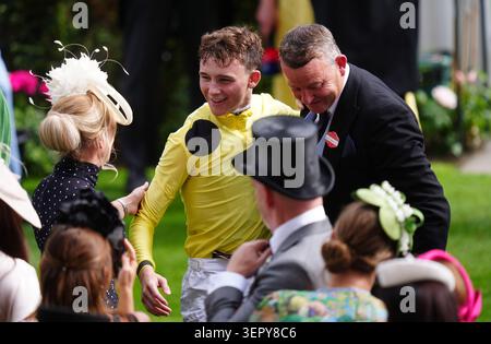 Jockey Billy Loughnane celebrates with father Mark Loughnane after Bow ...