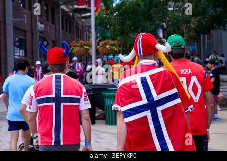 Foxborough, Massachusetts, USA 20260616. Norwegian supporters get ready ...