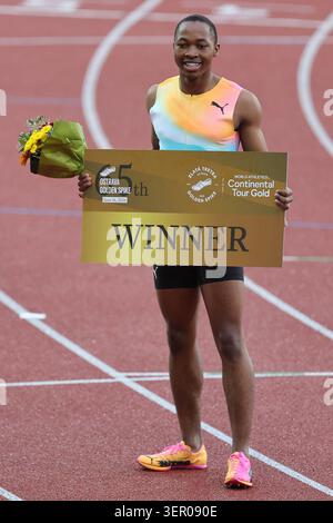Sprinter Bayanda Walaza of South Africa wins 100m during the Golden ...