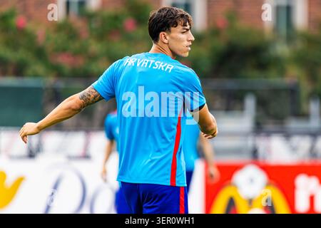 Croatia forward Petar Musa (26) volleys the ball during the England vs ...