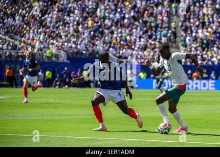 Nicolas Jackson of Senegal comeptes for the ball with Dayot Upamecano ...
